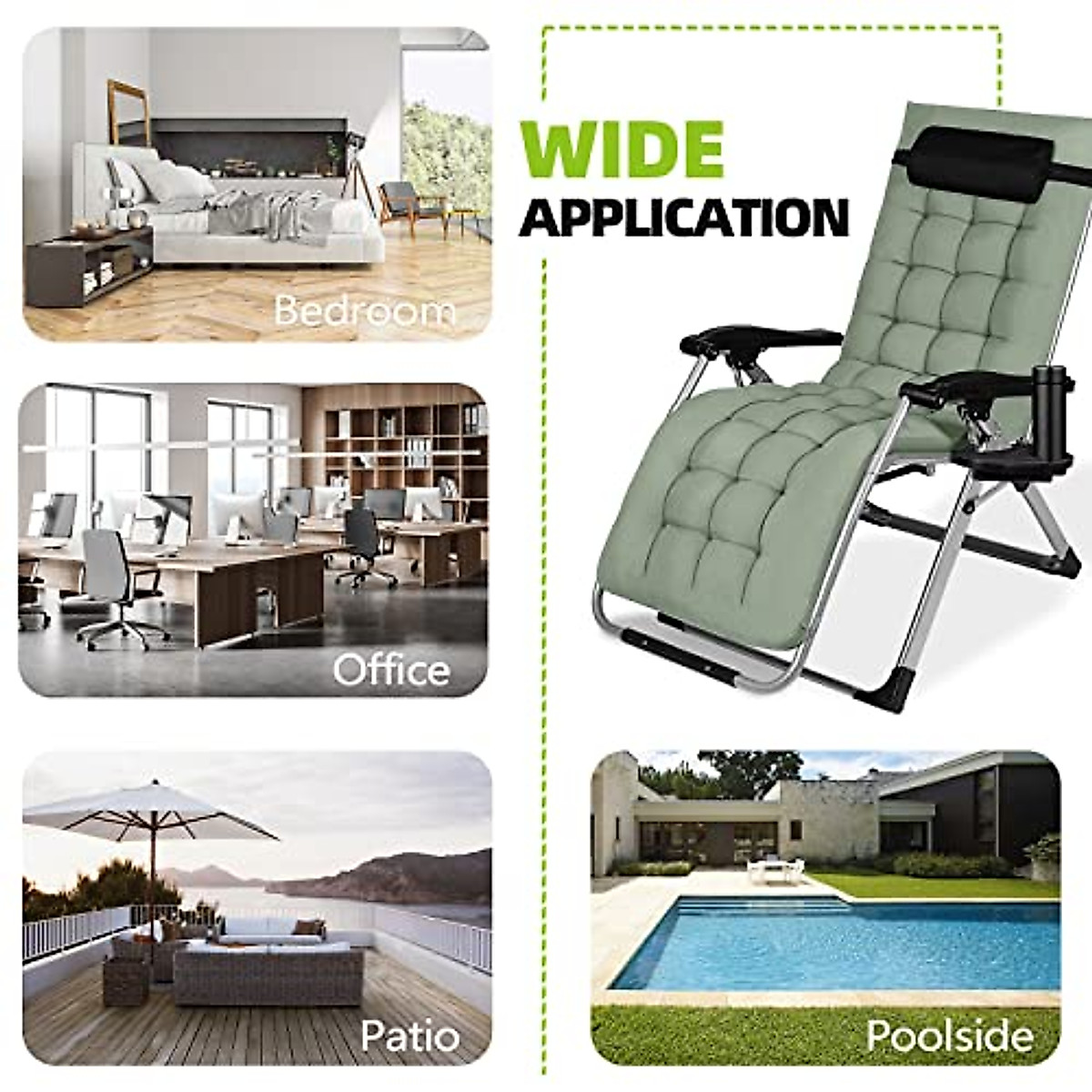 Polar Aurora Zero Gravity Chair, Outdoor Adjustable Padded Lounge Chairs with Detachable Cushion, Removable Headrest and Cup Holder, Premium Durable Folding Portable Recliner Supports Over 330 LBS