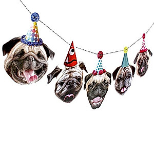 Pugs Garland, dog birthday party decoration banner, Made in USA, Best Quality