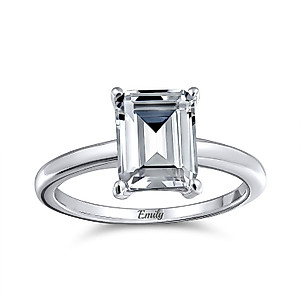 Bling Jewelry Classic Timeless Simple 2.5CT Rectangle Brilliant Emerald Cut AAA CZ Promise Solitaire Engagement Ring For Women Thin Band .925 Sterling Silver