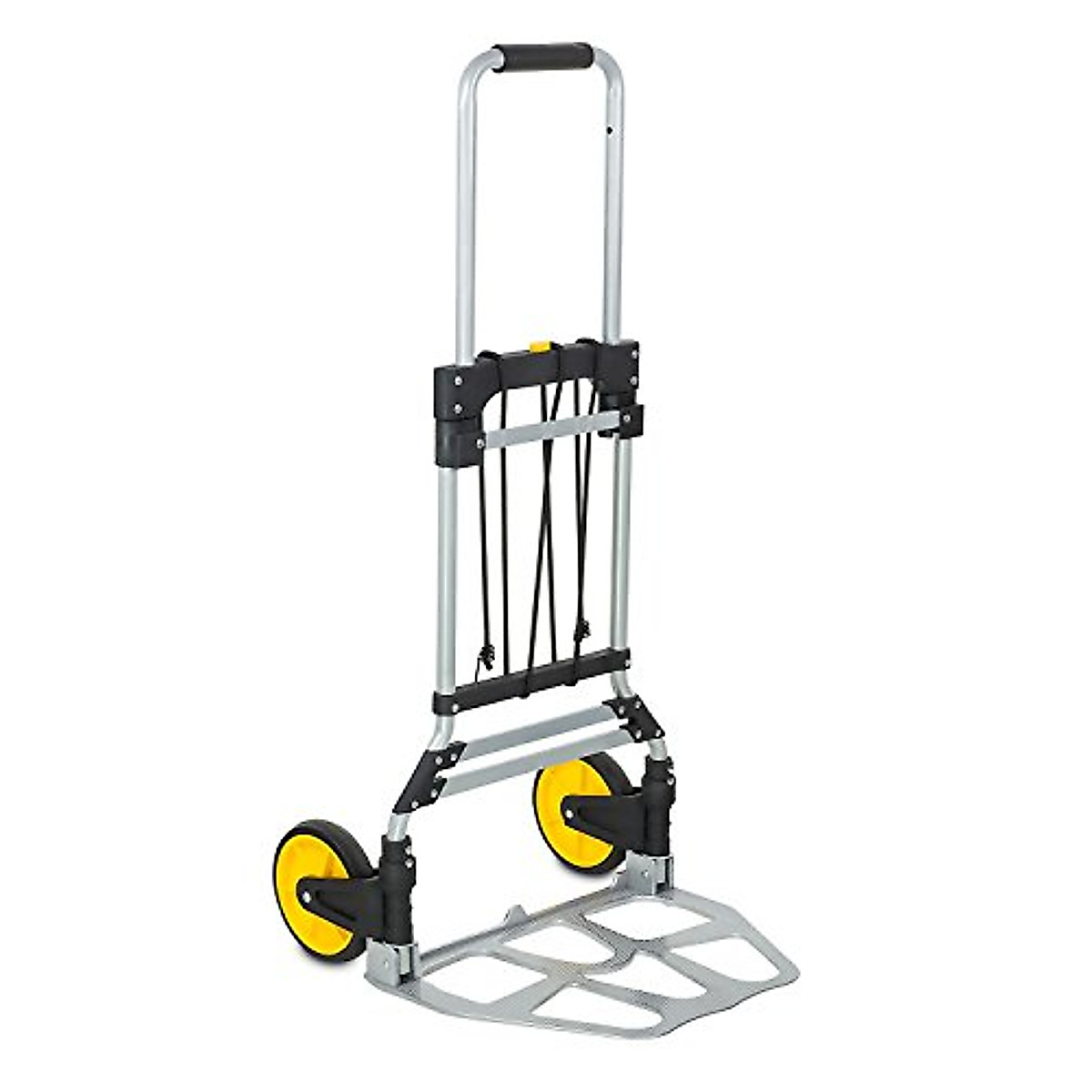 Mount-It! Folding Hand Truck and Dolly, 264 Lb Capacity Heavy-Duty Luggage Trolley Cart With Telescoping Handle and Rubber Wheels, Silver, Black, Yellow,