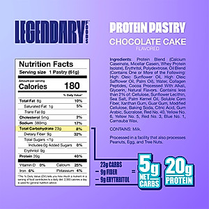 Legendary Foods 20 gr Protein Pastry | Low Carb, Tasty Protein Bar Alternative | Keto Friendly | No Sugar Added | High Protein Breakfast Snacks | Gluten Free Keto Food - Chocolate Cake (8-Pack)