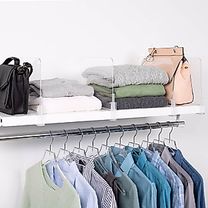 Richards Homewares Acrylic Shelf dividers 2 Pack- Closet Organizer and Storage for Purses, Sweaters, Clothes or Books - Clear Separators for Bedroom Kitchen Cabinets or Office Shelves