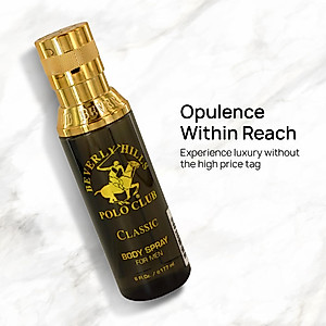 Beverly Hills Polo Club Body Spray for Men - BHPC Classic - Notes of Patchouli, Cedar, Vetiver, Ambergris & Musk - Long Lasting Cologne Scents - Ideal Gift for Him, 6oz
