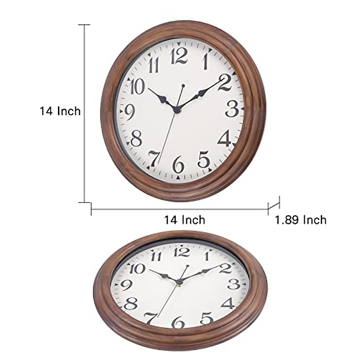 Vigorwise 14 Inch Wooden Wall Clock, Retro Wood Wall Clocks Battery Operated, Large Silent Sweep Movement Accurate Wall Clock for Living Room Bedroom Housewarming Present