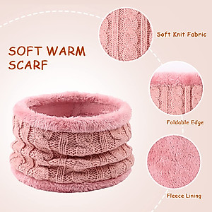 Yuoahcn 3 PCS Kids Winter Beanie Hat Round Scarf Gloves Set Thick Twist Knit Warm Toddler Winter Cap Gloves Neck Warmer for Boys Girls 1-8 Years (Deep Pink)