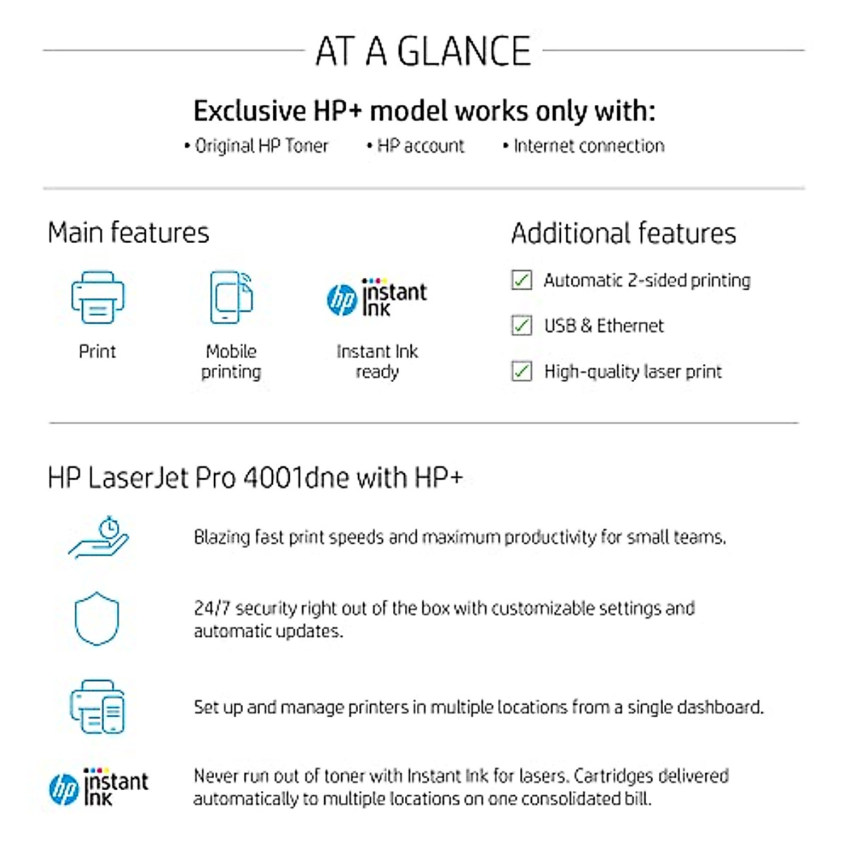 HP LaserJet Pro 4001dne Black & White Printer with HP+ Smart Office Features (Renewed)