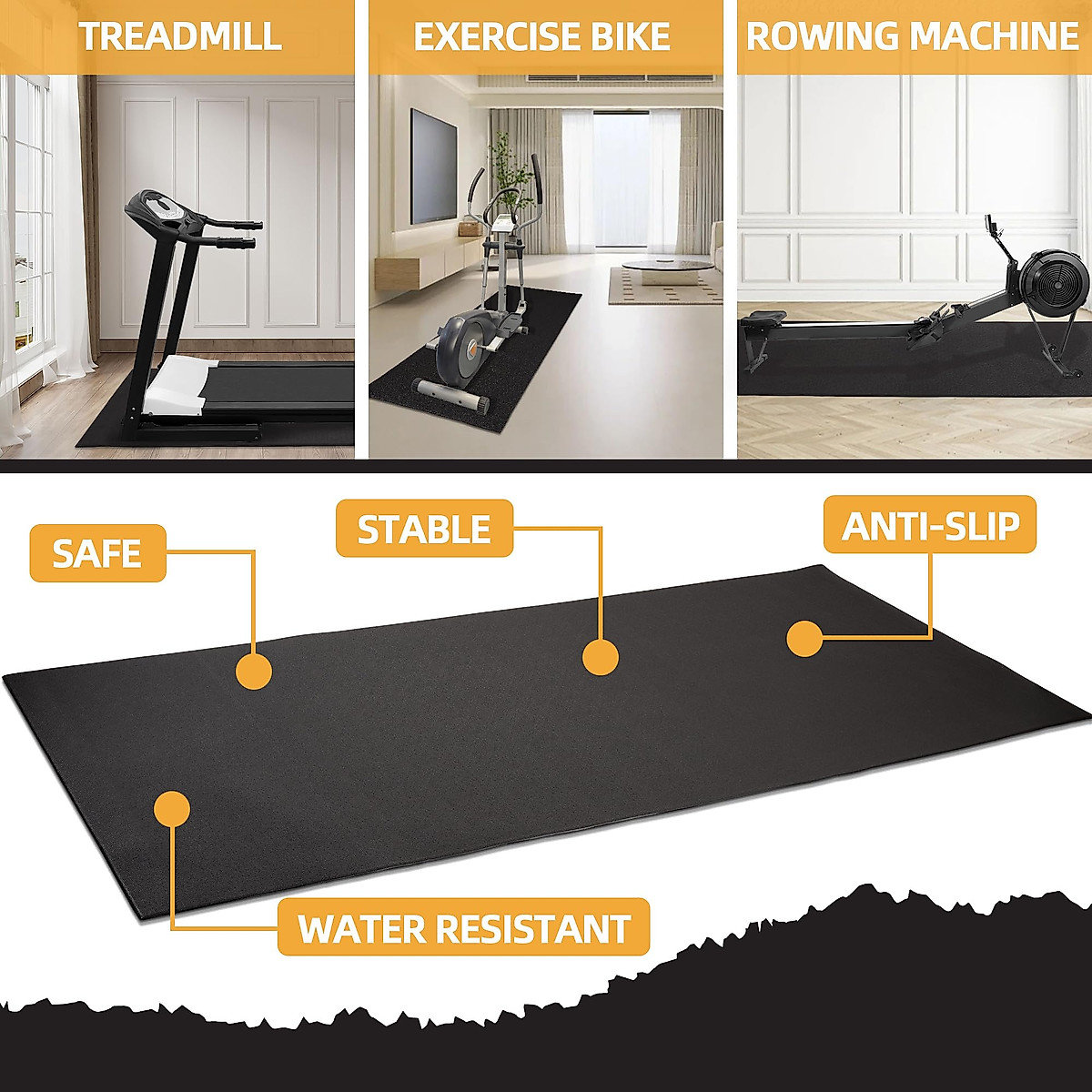 Fitvids High Density Home Gym Treadmill Exercise Bike Equipment Mat, 1/4" Thick, 30" x 60" (2.5 x 5FT)
