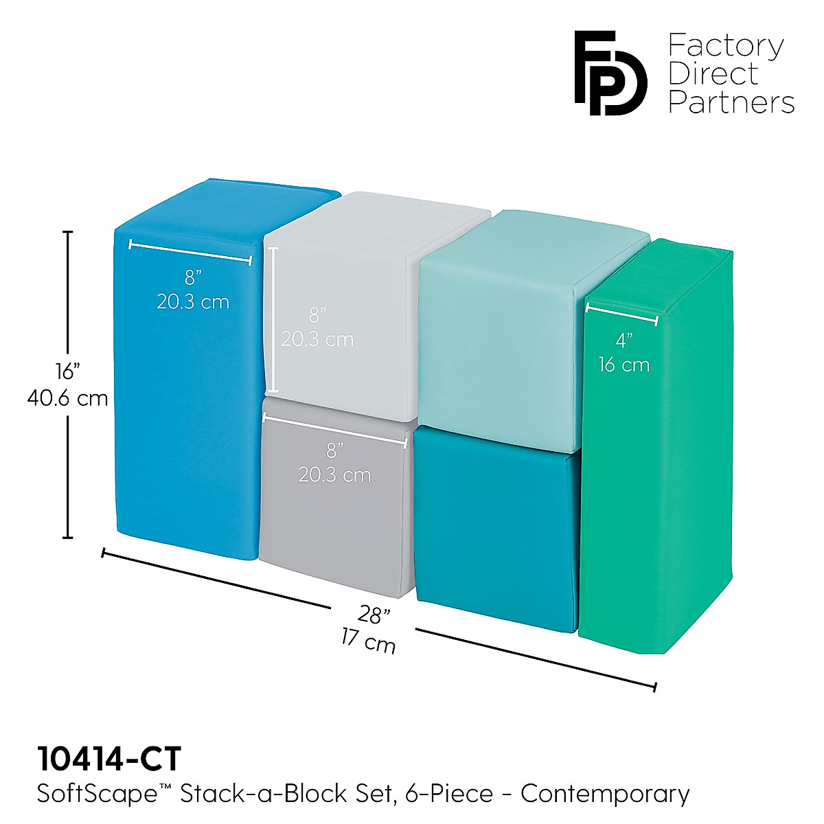 Factory Direct Partners 10414-CT SoftScape Stack-a-Block Big Foam Construction Building Blocks, Soft Play Set for Toddlers and Kids (6-Piece Set) - Contemporary