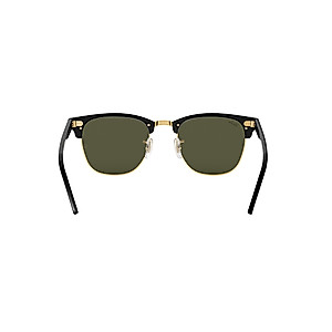 Ray-Ban RB3016 Clubmaster Square Sunglasses, Black On Gold/G-15 Green, 49 mm