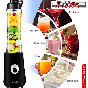 Generic 5 Core Smoothie Blender Personal Blender for Shakes and Smoothies 300W Powerful Food Processor with 20oz Portable Sports Bottle Single Blend Easy To Clean BPA Free 5C 421