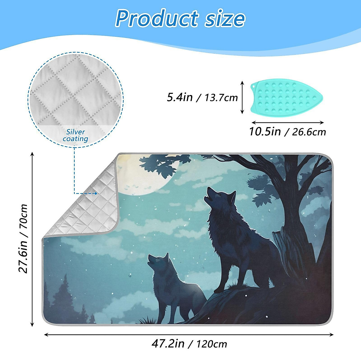 GOODOLD Wolves Under The Moon Ironing Mat Portable Travel Ironing Pad for Washer,Dryer,Table Top, Iron Board Alternative Cover, Large Heat Resistant Ironing Blanket