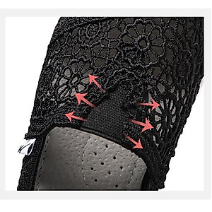 Women's Floral Embroidery Lace Mesh Air Cushion Sneakers,Comfortable Orthopedic Diabetic Walking Toning Shoes Breathable Slip On Platform Loafers (Black,6)