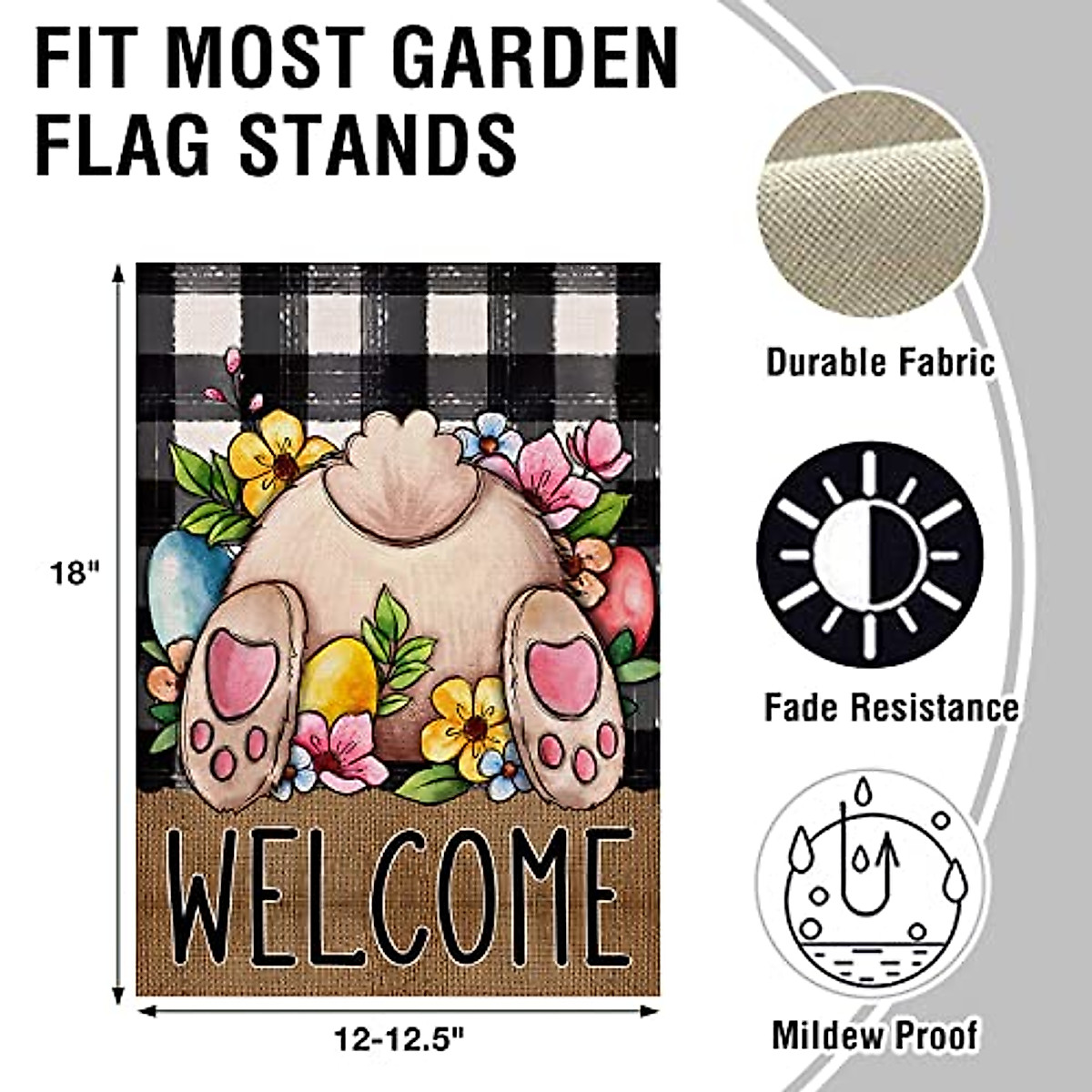Artofy Welcome Easter Bunny Rabbit Small Decorative Garden Flag, Egg Flowers Farmhouse Yard Lawn Outside Decor, Spring Buffalo Plaid Check Burlap Outdoor Home Decoration Double Sided 12 x 18