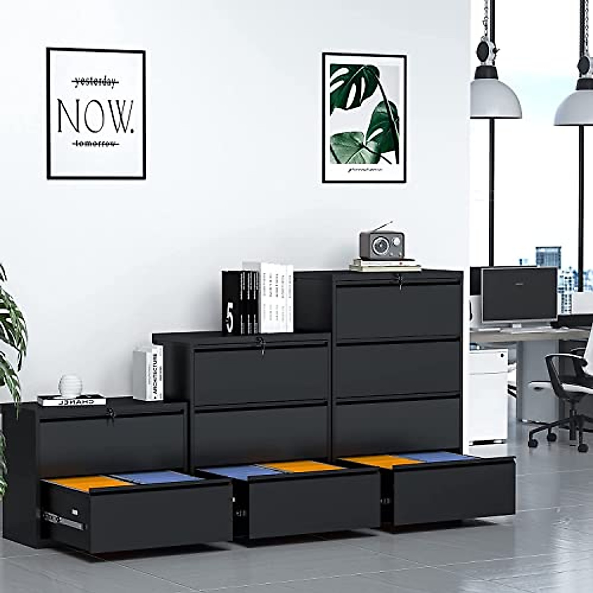 Aobabo 4 Drawer Metal Lateral File Cabinet with Lock,Metal Storage Cabinet for Hanging Files Letter/Legal/F4/A4 Size,Steel Filing Cabinet for Home Office,Assembly Required (Black,4 Drawer)…