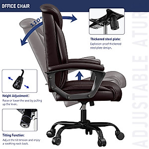 Ergonomic Office Chair High Back Home Office Desk Chair with Wheels Computer Chair with Lumbar Support PU Leather Executive Office Chair，Brown