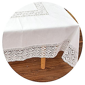 Table Cloth Cotton Linen, Crocheted (White) - Oblong (60''x80'' (150x200 cm))