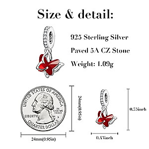 Butterfly Charm for Bracelet 925 Sterling Silver Red Butterfly Dangle Charm for Charm Bracelet and Necklace Birthday Mothers Valentines Day Flower Jewelry Gifts for Women