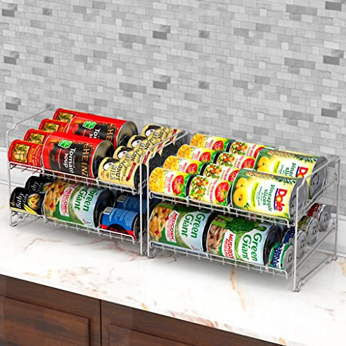 2 Pack SimpleHouseware 2 Tier Can Rack, Silver