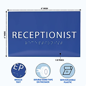 ADA CENTRAL SIGNS - 6" X4" Receptionist Sign - ADA Compliant Tactile Graphics Grade 2 Braille Text | Wall Mount Plastic Desk Service, Customer Assistance Sign for Office, Hotel, Schools, Hospital