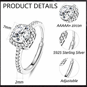 SAILIMUE 925 Sterling Silver Engagement Rings For Women Adjustable Rings Square Cubic Zirconia CZ Solitaire Halo Wedding Promise Eternity Ring