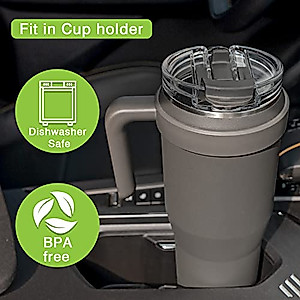 Zukro 50 oz Mug Tumbler With Handle And 2-in-1 Straw Lid, Insulated Stainless Steel Large Leak Proof Travel Cup with Flip Straw,Fit in Cup Holder, Keeps Cold for 30 Hours or Hot 10 Hours, Coal