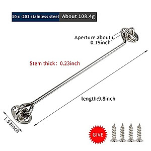 Hook and Eye Latch Stainless Steel Cabin Hooks Heavy Duty Privacy Lock for Barn Doors Bathrooms Doors and Windows 10 inches(2 Packs), Silver (d2347)