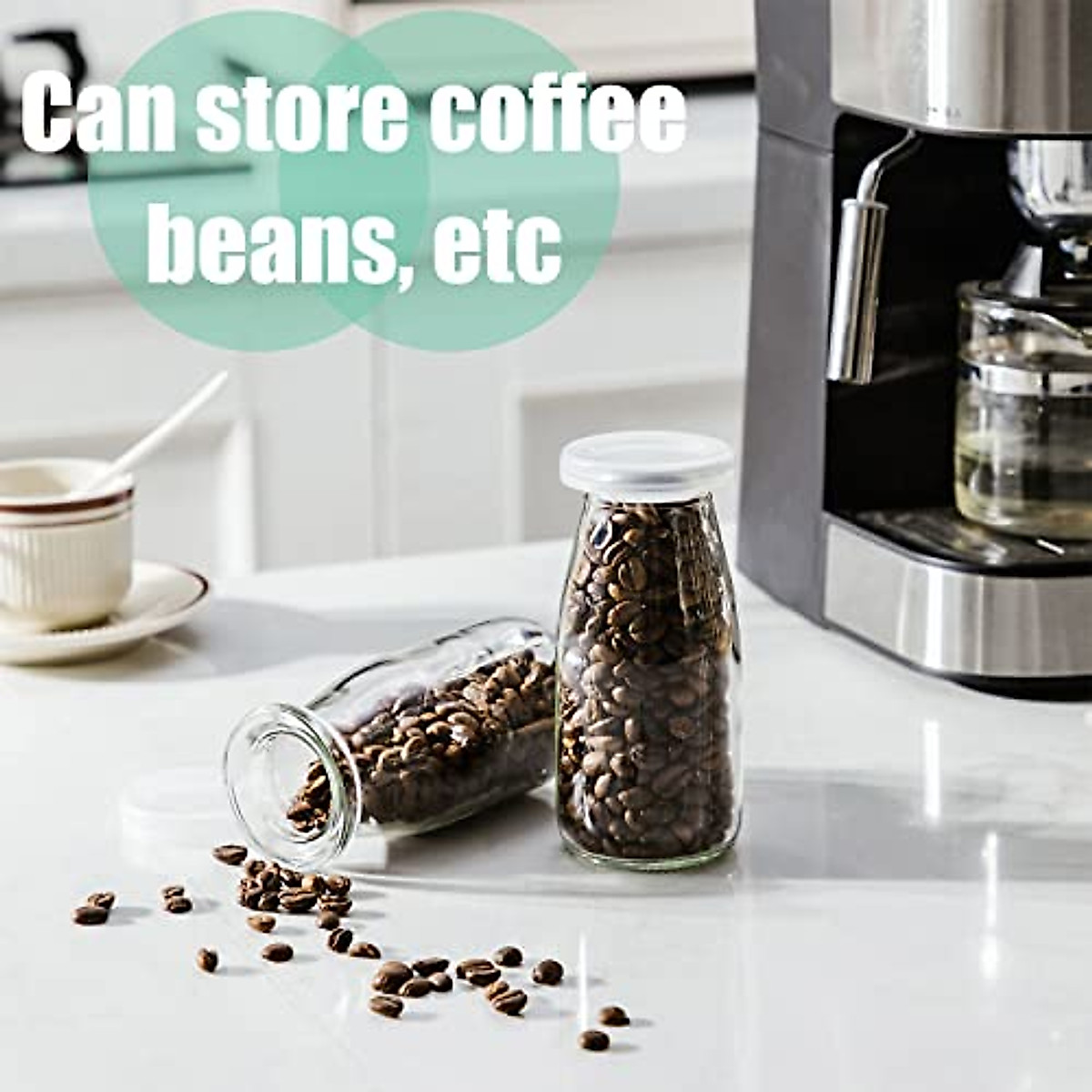 Zubebe 12 Pack 6.76 oz Small Glass Milk Bottle Clear Mini Glass Bottles with Lids Glass Juice Bottle Reusable Small Milk Jar Vintage Breakfast Shake Container for Drinking Water Juice Honey