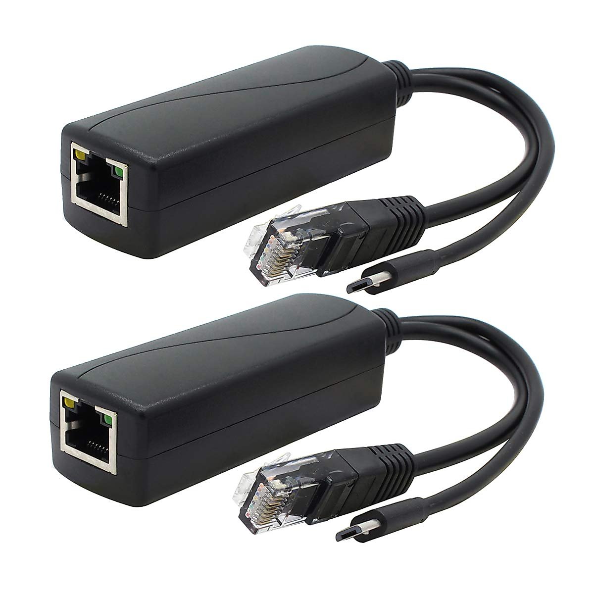 ANVISION 2-Pack Gigabit PoE Splitter, 48V to 5V 2.4A Micro USB Ethernet Adapter, Compatible with Raspberry Pi 3B+, IP Camera and More