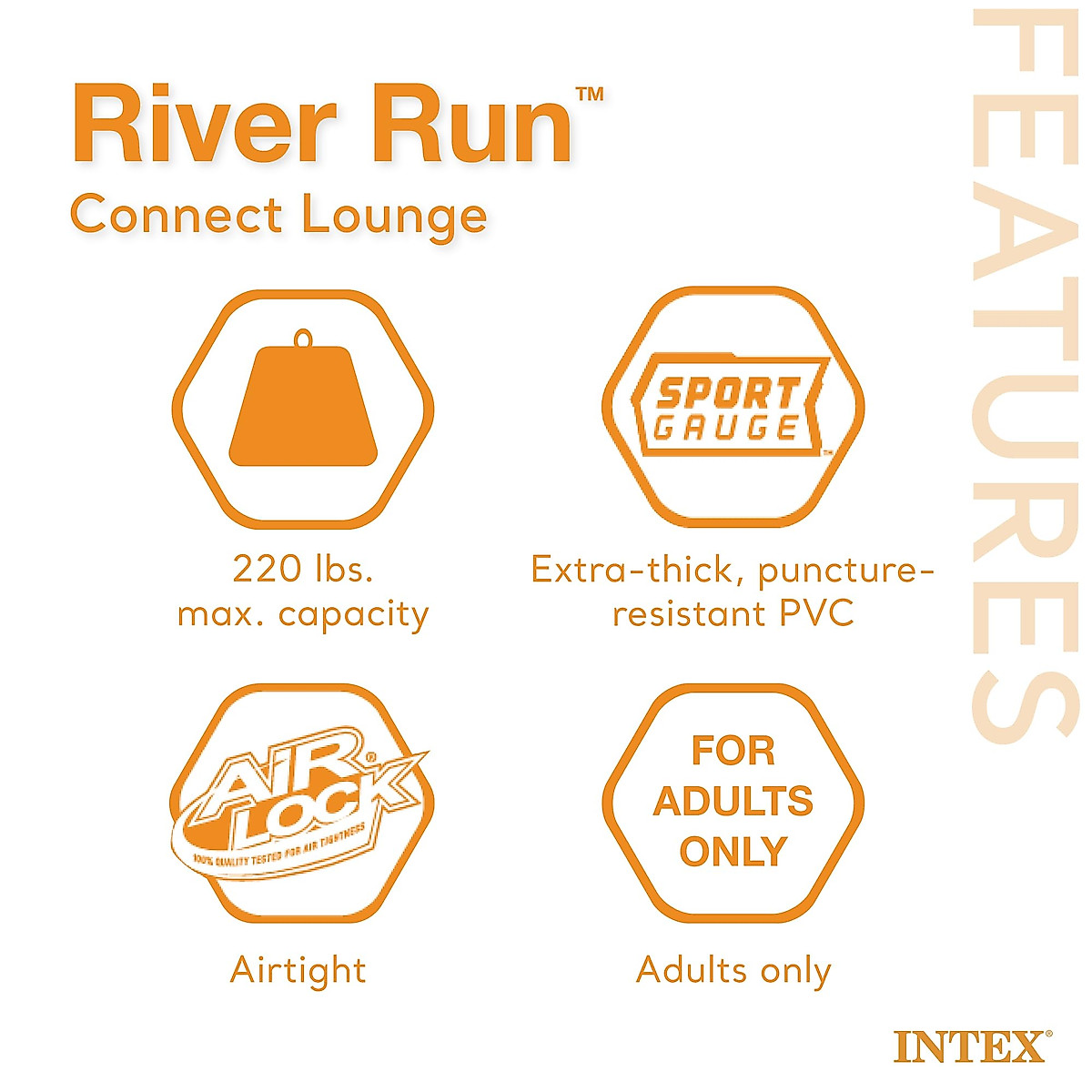 Intex 58854EP River Run Connect Inflatable Floating Lounge: Comfortable Backrest – Built-in Cup Holder – Durable Grab Handles – Easy-to-Use Connectors – 220lb Weight Capacity
