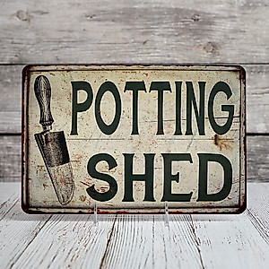 Potting Shed Sign Garden Signs Gardening Vintage Decor She Shed Decorations Rustic Decorative Plaque Tin Moms Flowers Herbs Fruit Vegetables Gift 8 x 12 High Gloss Metal 208120020045
