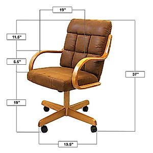 Caster Chair Company Casual Rolling Caster Dining Chair with Swivel Tilt in Honey Oak Wood with Cocoa Microsuede Seat and Back (1 Chair)