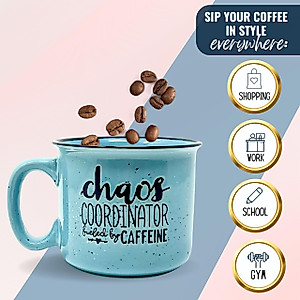 Cute Funny Coffee Mug for Women - Chaos Coordinator Fueled By Caffeine - Unique Fun Gifts for Her, Mom, Sister, Teacher, Coworkers - Handmade Coffee Cups & Mugs with Quotes