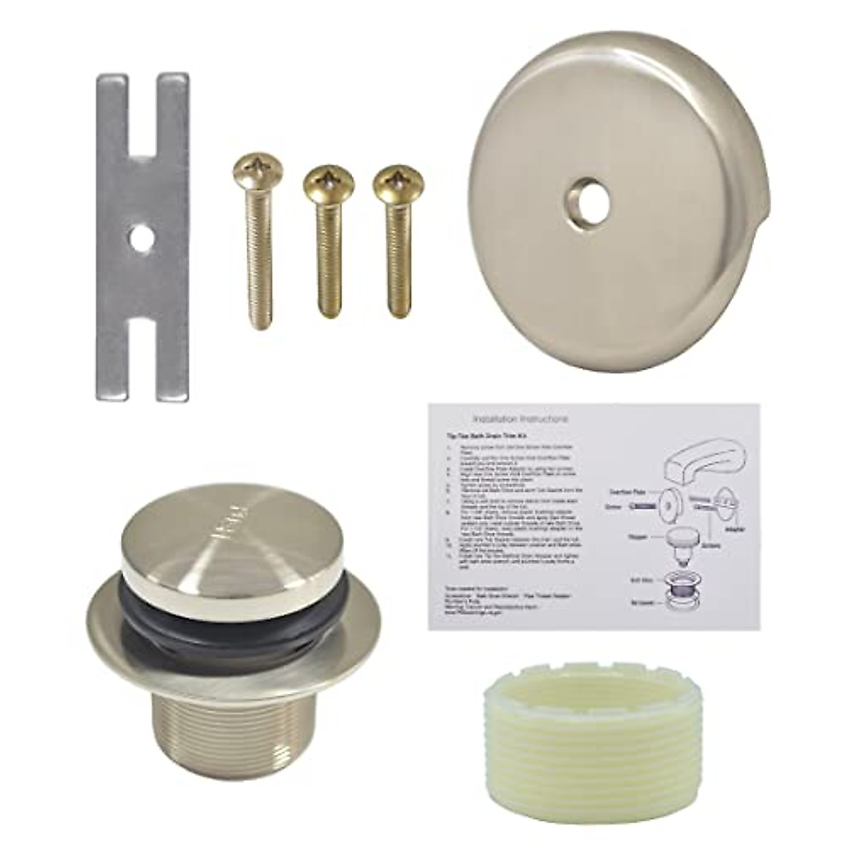 Gold-Hao-the-bathroom Tip-Toe Bathtub Drain Kit - with 1 Hole Bathtub Overflow Drain Cover & Tip-Toe Tub Trim Set (Brushed Nickel)