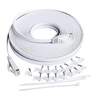 Cat 6 Ethernet Cable 50 ft, Solid Flat Internet Cords, Network LAN Patch Cables, Faster Than CAT5E/Cat5, White Slim Cat6 High Speed Computer Wire with Snagless Rj45 Connector for Router, Modem