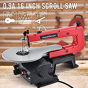 PowerSmart Scroll Saw 16 Inch Variable Speed 400-1600RPM, 0-45° Adjustable Table Saw, 16" Saws for Woodworking