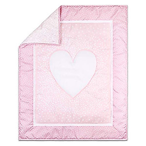 The Peanutshell Hearts Crib Bedding Set for Baby Girls | 3 Piece Pink & White Nursery Set | Baby Quilt, Crib Sheet, and Dust Ruffle