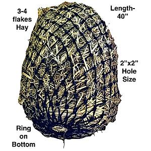 Majestic Ally 2”x2” Holes Slow Feed 40” Very Sturdy Hay Net with Bottom Ring for Desirous Horses, Nylon monofilament Rope Hanging, Adjustable Feeder for Trailer, Stall, and Portable Wear. (Black)