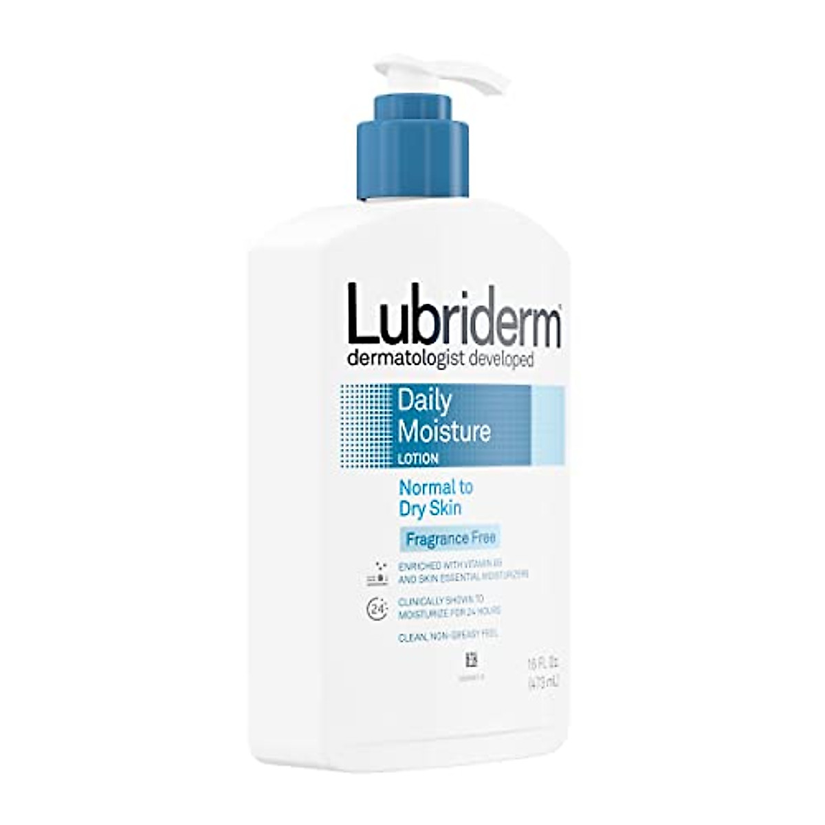 Lubriderm Daily Moisture Hydrating Unscented Body Lotion with Pro-Vitamin B5 for Normal-to-Dry Skin for Healthy-Looking Skin, Non-Greasy and Fragrance-Free Lotion, 16 fl. oz