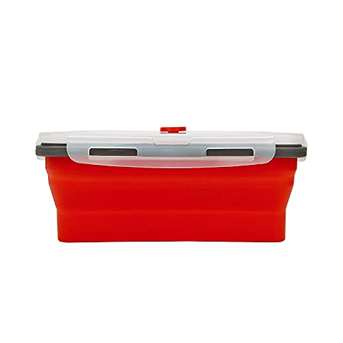 CARTINTS Large Collapsible Camping Food Containers, 1200ml Silicone Lunch Container, Microwave Safe Reusable Meal Prep Container For Indoor&Outdoor Kitchen With Foldable Spoon, Grey Red