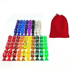 Bescon Multi-Colored RPG Dice Pack of 126 Polyhedral Dice 18 Complete Sets of 7 Dice 18 Red Velvet Bag Packaging