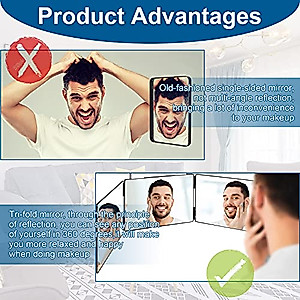 LMZNXCZ 3 Way Mirror for Self Hair Cutting,360 Haircuts Mirror Men for Barber Use Tools,to See Back of Head,Tri Fold Mirror with Portable Height Adjustable Telescoping Hooks