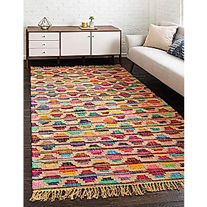 Unique Loom Chindi Trellis Collection Southwestern, Geometric, Modern, Bright Colors Area Rug (5' 0 x 8' 0 Rectangular, Multi/Beige)