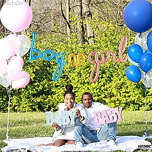 KatchOn, Boy or Girl Script Balloon - 36 Inch | Gender Reveal Foil Balloons for Gender Reveal Decorations | Boy or Girl Gender Reveal Party Supplies | Boy or Girl Balloons, Baby Shower Decorations