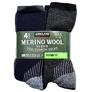 Kirkland Signature Men's Merino Wool Blend Socks, 7-13 Shoe Size, 4 Pairs