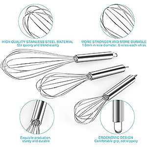 YLYL 3 Pcs Large Small Metal Mini Whisk Sets, Stainless Steel Egg Wire Tiny Whisks for Cooking Baking, Professional Whisking Wisk Kitchen Tool Utensil, Beater Balloon Whisker/Wisks/Wisker for Stirring