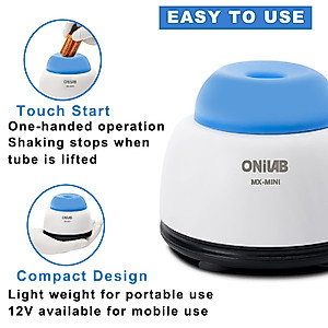 ONiLAB Mini Vortex Mixer with Touch Function, Lab Mixing, Nail Polish,Tattoo Ink,Eyelash Adhesives and Acrylic Paints Mixing, Lab Vortexer for Centrifuge Tubes and Test Tubes,Blue