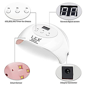 LKE UV LED Nail Lamp, Nail Dryer 72W Gel Polish Curing Lamp for Gel Nail Polish Kit Nail Art Accessories White