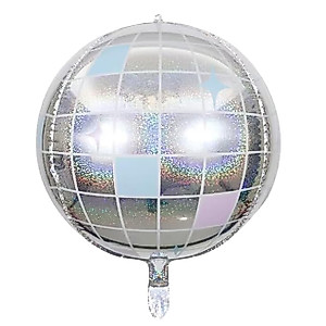 Iridescent Disco Party Foil Balloons With Clear Star Balloons 4D Silver Aluminum Balloons,for Birthday, Bachelorette Party, 70s 80s Theme Last Disco Party Decorations Supplies (Transparent 4+3)