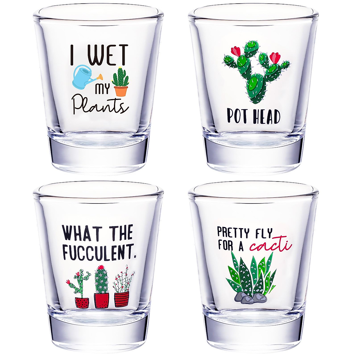 4 Pieces Plant Succulent Cactus Shot Glasses Plant Lover Wine Glass Succulent Cactus Present Mug Christmas Funny Clear Mug Glass for Women Girls, 4 Styles