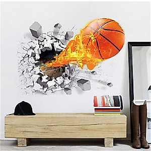 OFISSON Large Basket Ball 3D Cracked Wall Sticker Bedroom Playroom Removable Large Decal for Kids (Girls and Boys) Playroom (27,6"x19,7") (Ball on fire)